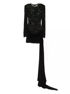 NISSA Rhinestone-embellished Lace Mini Dress - Black