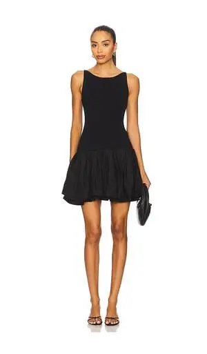 Line & Dot Ribbed Bodice Tiered Ruffle Dress