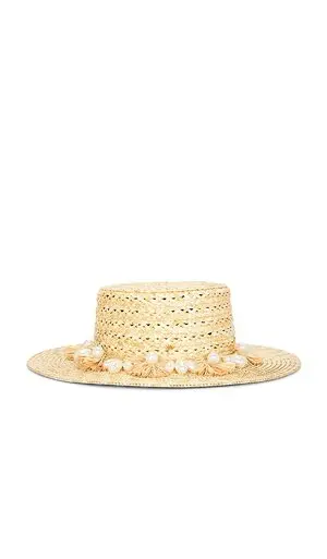 Lele Sadoughi Pearl Poms Straw Hat