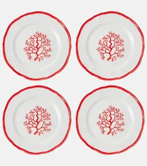 LES-OTTOMANS Coral Set Of 4 Ceramic Dinner Plates - White