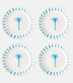 LES-OTTOMANS Palm Set Of 4 Ceramic Plates - White