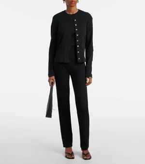 LESET Pointelle Cotton Cardigan - Black