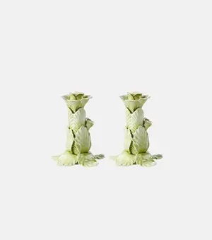 BITOSSI Set Of 2 Floral Ceramic Candleholders - Green