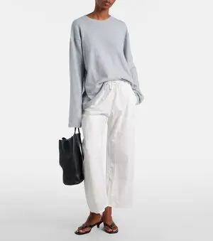 LESET Kyoto Cotton Barrel-leg Pants - White
