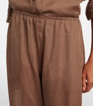 LESET Niko Ramie Cropped Barrel-leg Pants - Brown