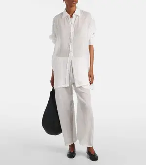 LESET Niko Ramie Cropped Barrel-leg Pants