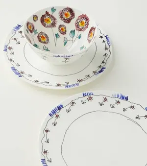 SERAX Midnight Flowers Anemone Milk Porcelain Breakfast Set Marni