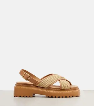Prada Logo Crochet And Leather Platform Sandals