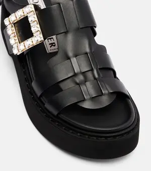 ROGER VIVIER Viv' Rangers Leather Platform Sandals