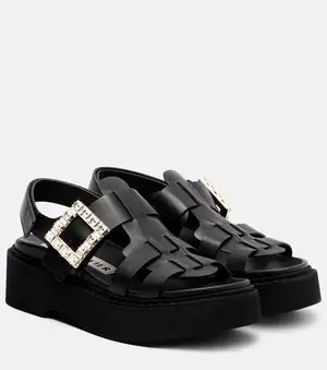 ROGER VIVIER Leather Platform Sandals - Black