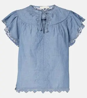 Ulla Johnson Effie Lace-trimmed Cotton Top - Blue