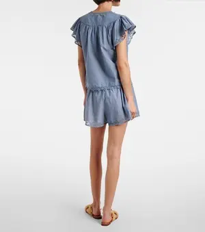 Ulla Johnson Effie Lace-trimmed Cotton Top - Blue