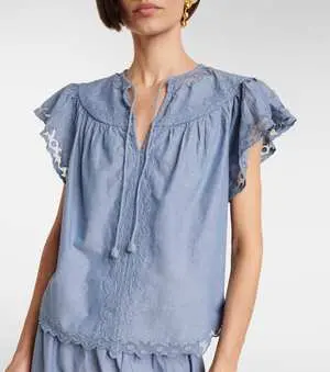 Ulla Johnson Effie Lace-trimmed Cotton Top - Blue
