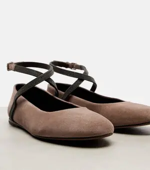 Brunello Cucinelli Monili Suede Ballerina Flats