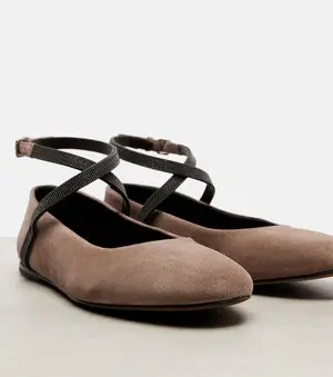 Brunello Cucinelli Monili Suede Ballerina Flats