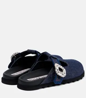 ROGER VIVIER Slidy Viv' Embellished Denim Mules