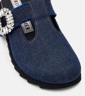 ROGER VIVIER Slidy Viv' Embellished Denim Mules