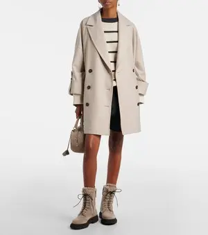 Brunello Cucinelli Shearling Trimmed Suede Combat Boots