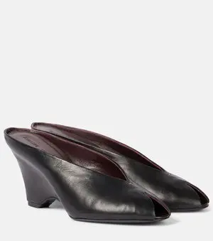 Khaite Cloak" Peep-toe Wedge Mules In Leather - Black