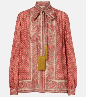 Valentino Garavani Printed Tie-neck Cotton Blouse