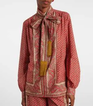 Valentino Garavani Printed Tie-neck Cotton Blouse