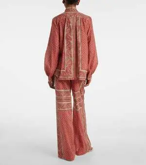 Valentino Garavani Printed Tie-neck Cotton Blouse
