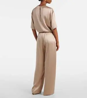 LESET Barb Satin Wide-leg Pants - Beige