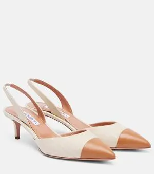 AQUAZZURA Milanese 50 Leather Slingback Pumps - Beige