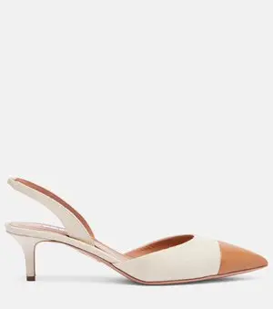 AQUAZZURA Milanese 50 Leather Slingback Pumps - Beige