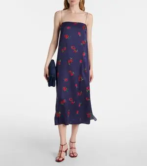 Khaite Sicily Printed Twill Slip Dress - Blue
