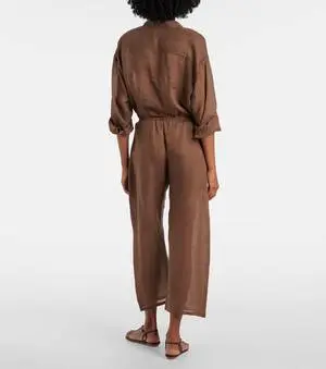 LESET Niko Ramie Cropped Barrel-leg Pants - Brown
