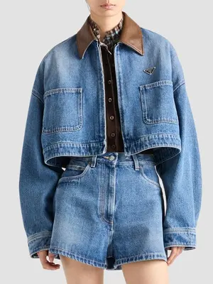 Prada Cropped Denim Jacket - Blue