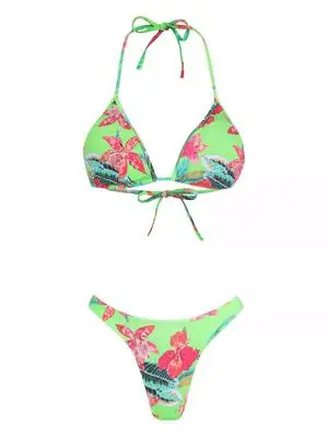 AMIR SLAMA Floral-print Triangle Bikini - Green