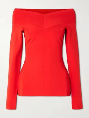 Stella McCartney Bardot Off-the-shoulder Paneled Jersey Top - Red