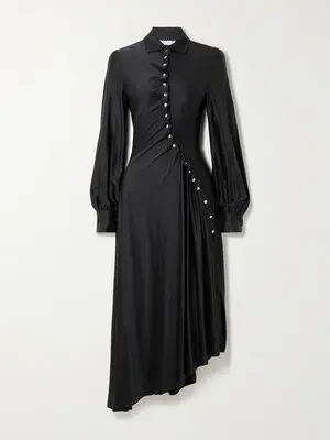 Rabanne Embellished Gathered Satin-jersey Midi Shirt Dress