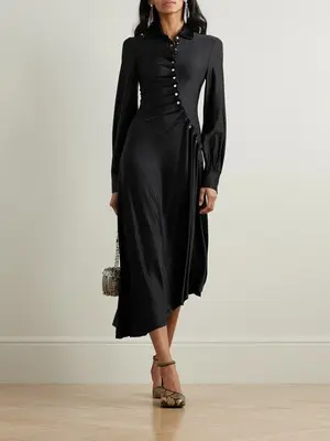 Rabanne Embellished Gathered Satin-jersey Midi Shirt Dress