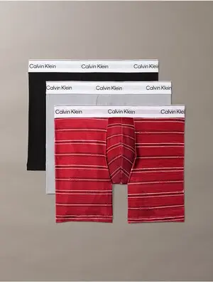 Calvin Klein Icon Cotton Stretch 3-pack Boxer Brief - Black/climbing Logo Pin Stripe Scooter/sleet