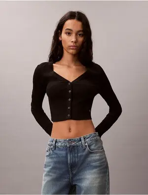 Calvin Klein Rib Cropped Cardigan - Black