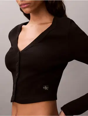 Calvin Klein Rib Cropped Cardigan - Black