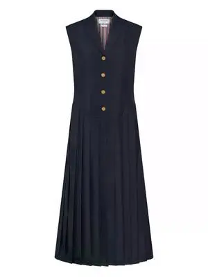 Thom Browne Sleeveless Pleated Dress - Blue