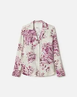 Lafayette 148 New York Printed Silk Collared Blouse - Violet Ash Multi