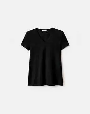 Lafayette 148 New York Cotton Jersey V-neck T-shirt - Black