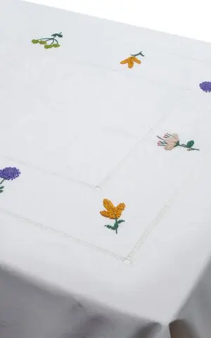 GOHAR WORLD Jour & Flora Embroidered Linen Tablecloth - Multi