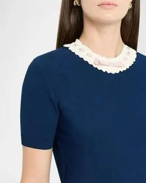 Valentino Garavani Ribbon Ruffle-trim Knit Mini Dress - Dkblue