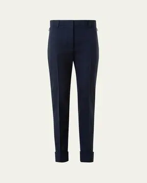 Akris Marilyn Wool Stretch Flannel Bootcut Ankle Pants - Navy