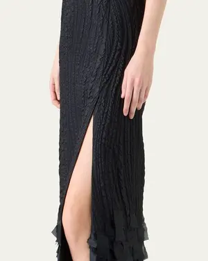 Akris Waves And Ribbons Jacquard A-line Gown