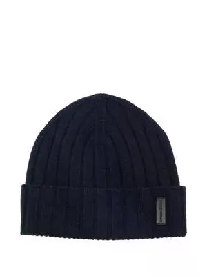 Emporio Armani Ribbed Cashmere Beanie - Blue