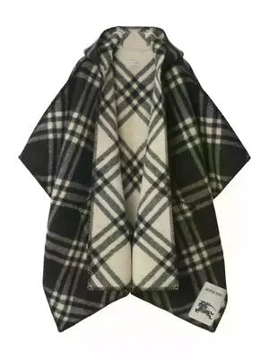 Burberry Hooded Check Wool Cape - Black