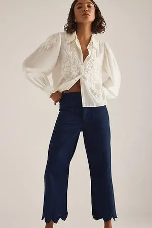 Maeve Colette Ruffle-hem Cropped Jeans - Goethitite Wash