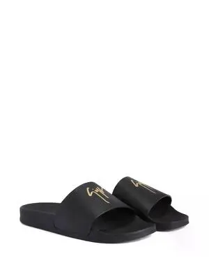 GIUSEPPE ZANOTTI Logo-embellished Leather Slides - Black